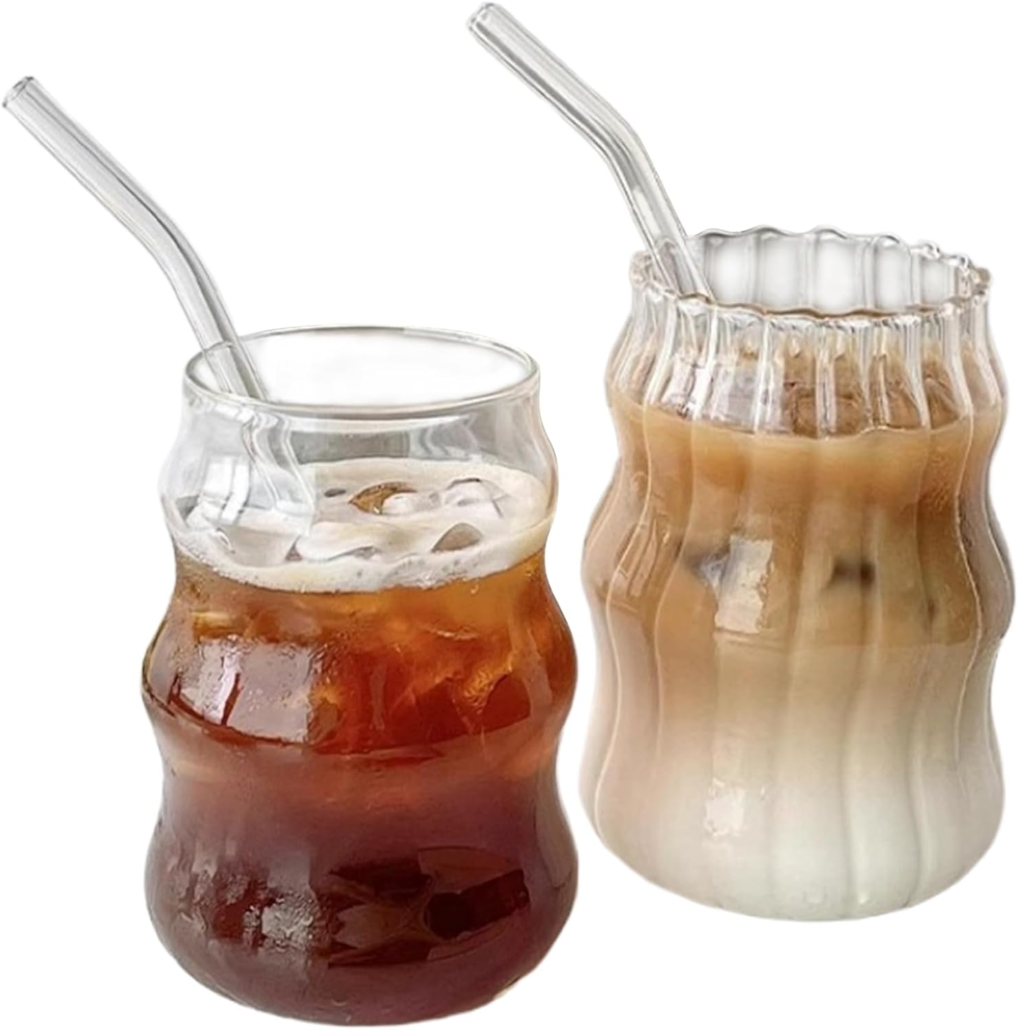 Amazon.com | Ribbed Glasses,Glass Cups with Straws 2Pcs Vintage Ribbed ...