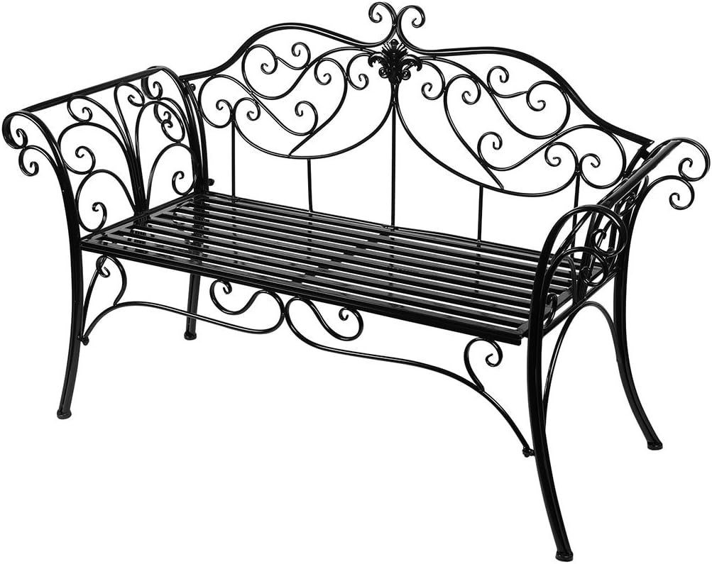 Amazon.com : HLC Black Outdoor Bench Patent Design Romance Two Seat ...