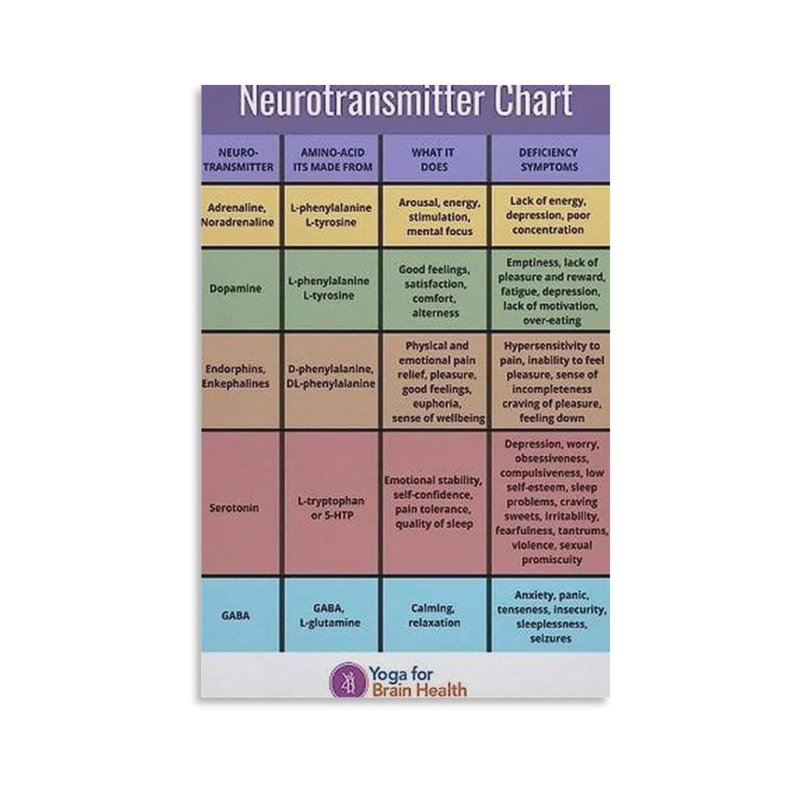 Neurotransmitters Chart