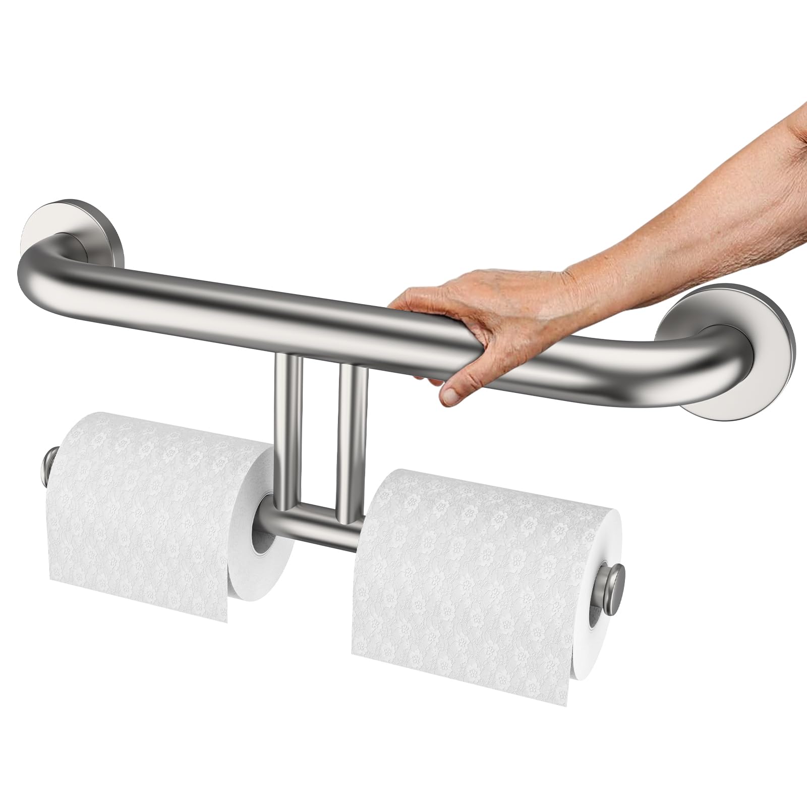 Amazon.com: Brushed Nickel Handicap Grab Bar w/Toilet Paper Roll Holder ...