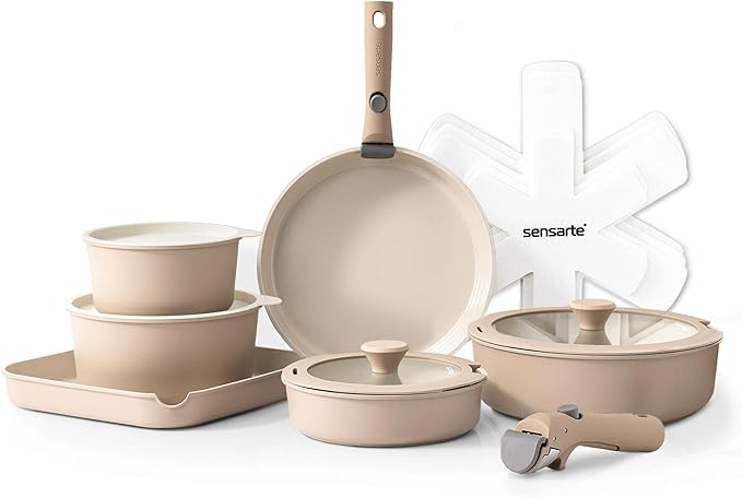 Amazon.com: SENSARTE 17 Piece Ceramic Pots and Pans Set, Nonstick ...