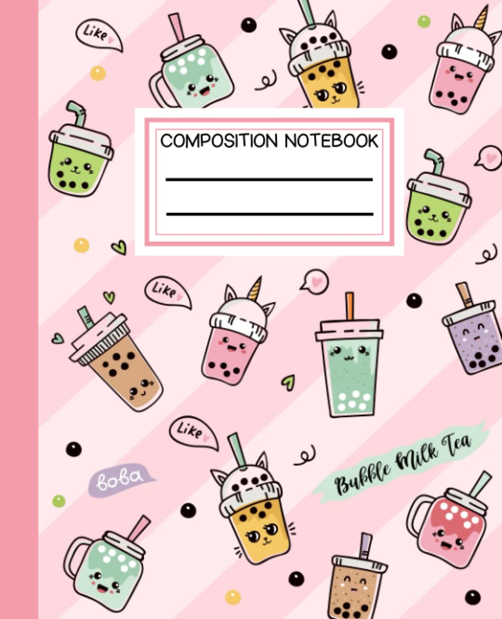 Amazon.com: Boba Milk Tea Composition Notebook Wide Ruled: Kawaii ...