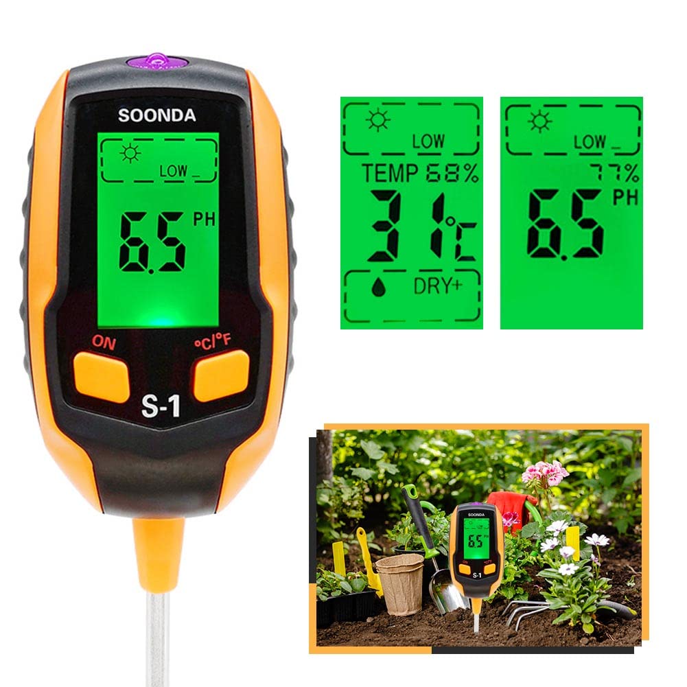 Soil PH Meter 4 in 1, Digital Soil Plant Moisture Meter, Soil Moisture ...