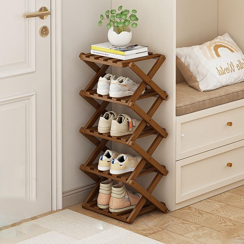 Bamboo Folding Shoe Rack Small, Portable Wooden Shoe Storage Organizer ...