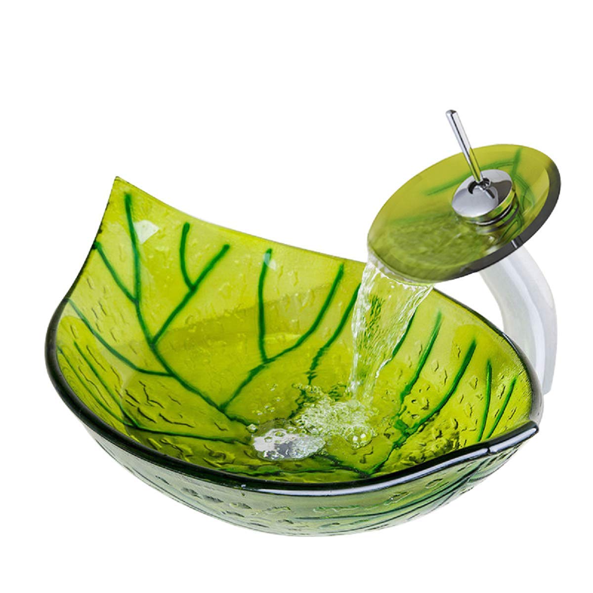 Oval Green Glass Vessel Sinks For Bathroom Artistic Leaf Shaped ...