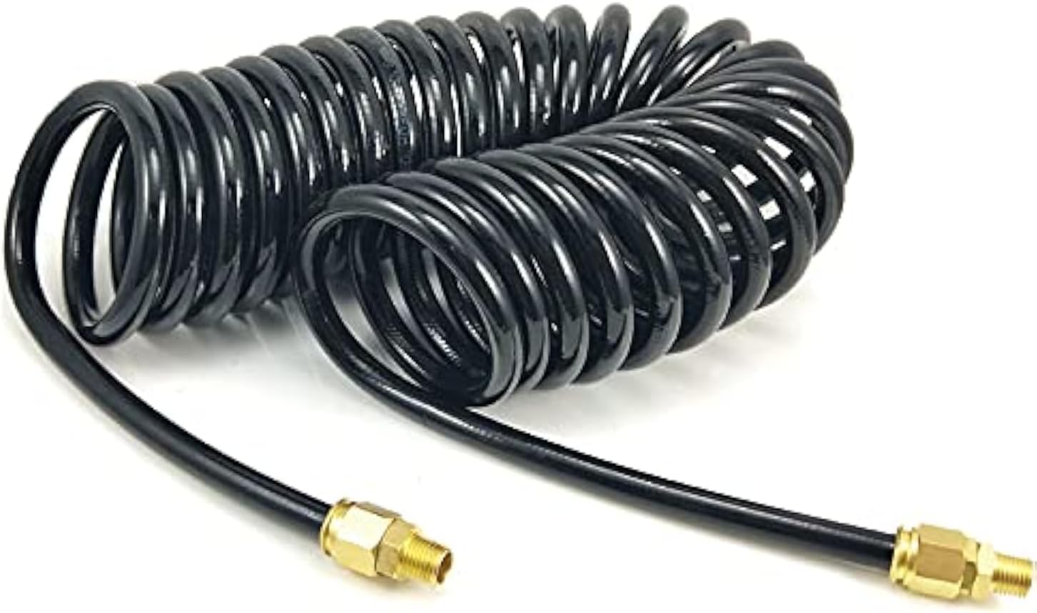 Premium 1/4" x 15' Air Compressor Coil Hose Polyurethane Coiled With ...