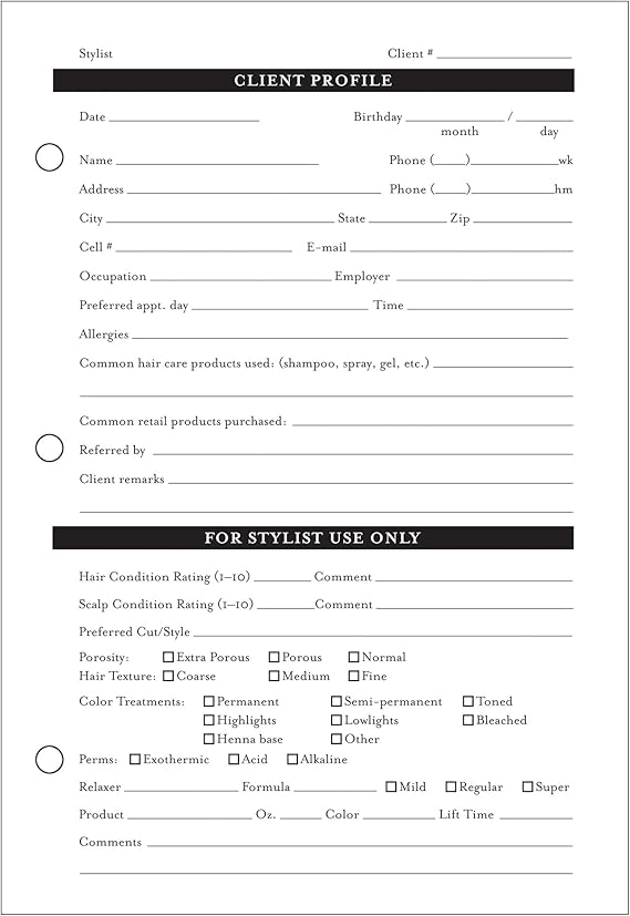 Amazon.com : Diane Salon Client Data Cards for Hair Stylist – Pack of ...