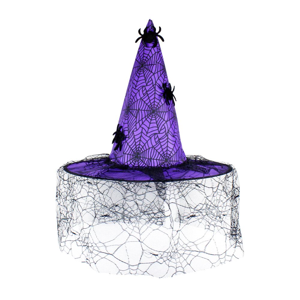 Amazon.com: LKQBBSZ Halloween Witch Hats Spider Web Veil Cap Witch Hat ...