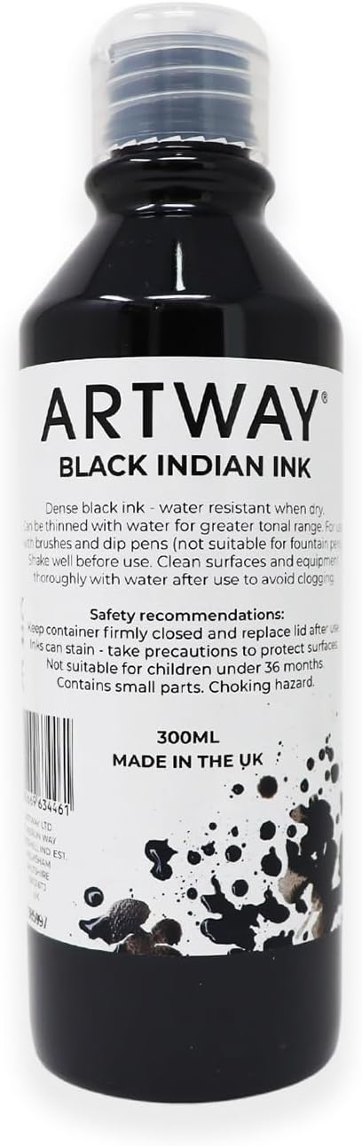 Artway Black Indian Ink - 300ml - Ideal for Drawing, Illustration and ...