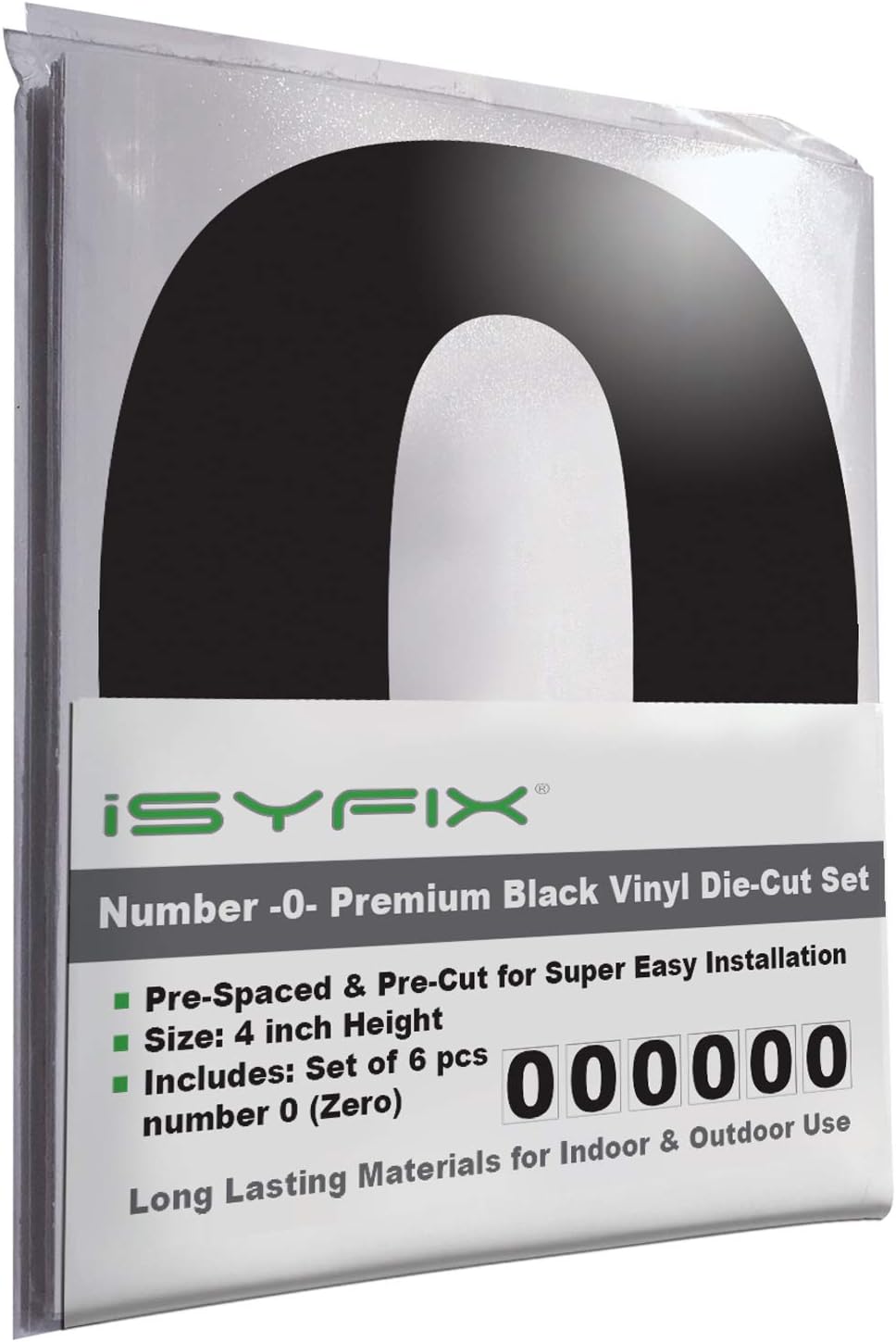 Amazon.com: iSYFIX Black Vinyl Number 0 (Zero) Stickers - 6 Pack 4 inch ...