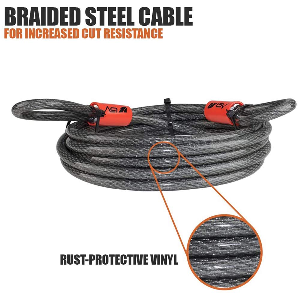BV 7 FT Security Steel Cable, Double Looped Braided Steel Flex Lock ...