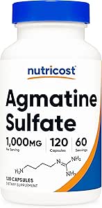Nutricost Sulfato de agmatina 1000 mg, 120 cápsulas, sin gluten, sin ...