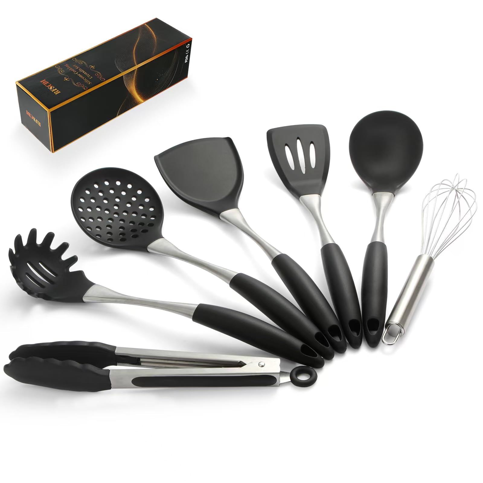 Amazon.com: Premium Black Silicone Cooking Utensils Set – Non-Toxic ...