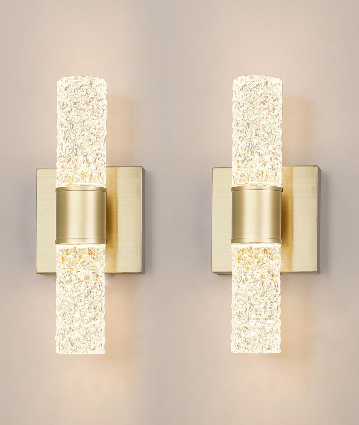 Ditoon Crystal LED Wall Sconces Set of Two, Modern Bathroom Sconces Wall Lighting Set of 2, Gold ...