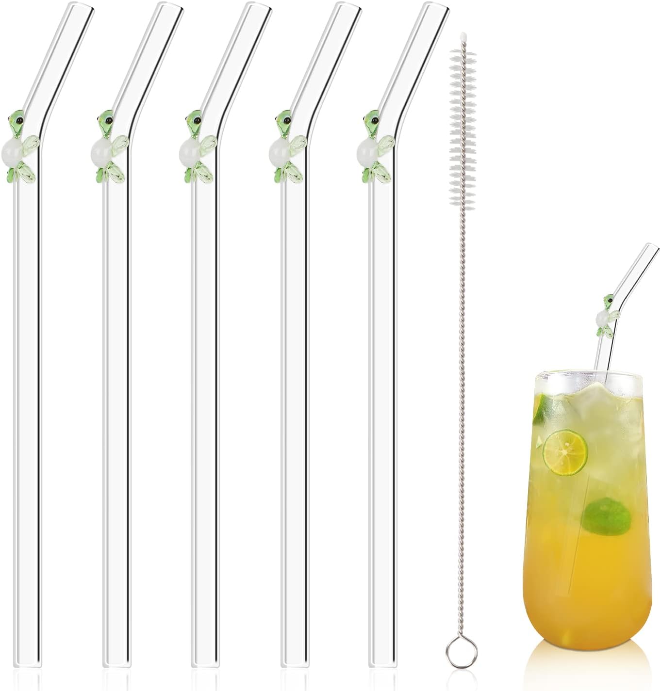 Amazon.com: 6 Pcs Reusable Glass Straws With Design,Colorful Heart on ...