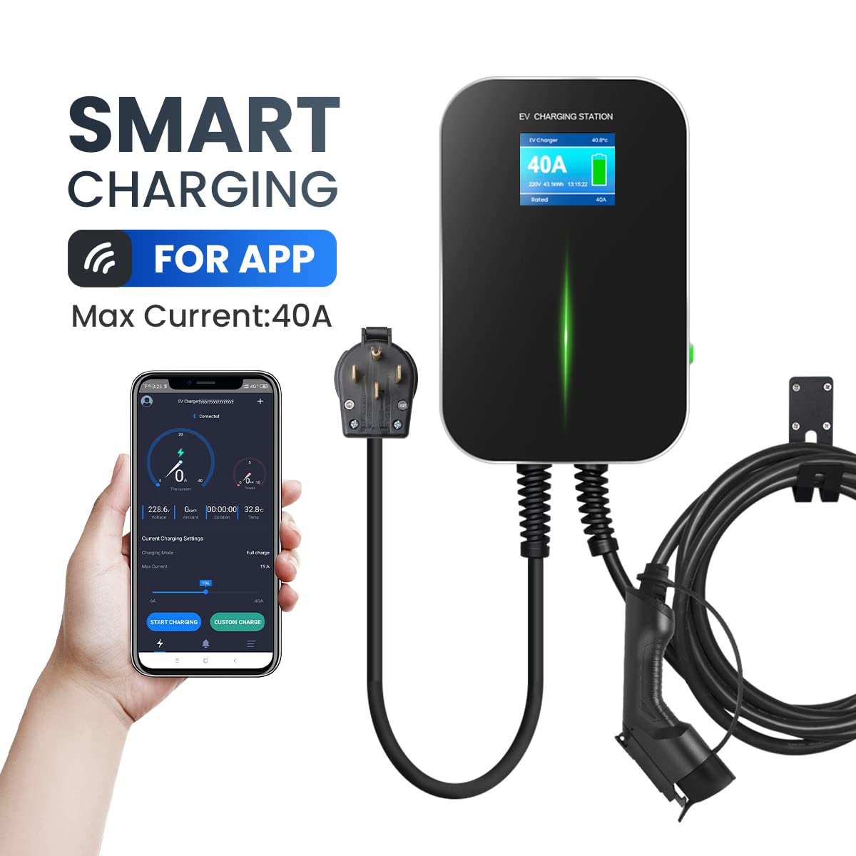 Buy BESENERGY 40 Amp Level 2 EV Charger WiFi/Bluetooth Enabled, Energy ...