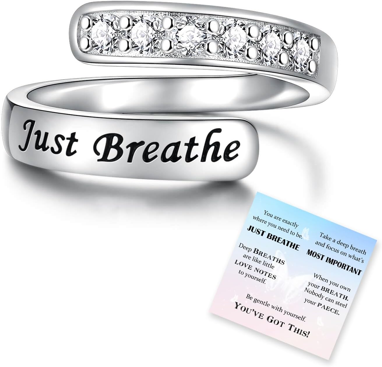Amazon.com: 925 Sterling Silver Just Breathe Rings Adjustable Hope Ring ...