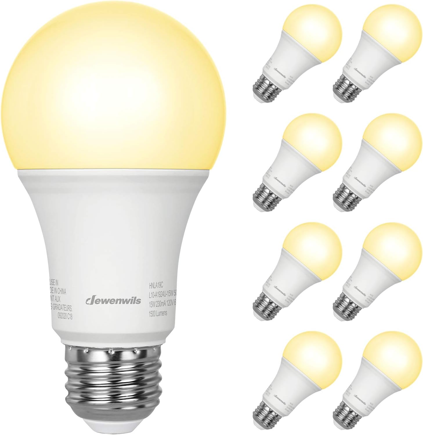 DEWENWILS 8-Pack A19 LED Light Bulb, 1500LM, 3000K Soft Warm Light Bulb ...
