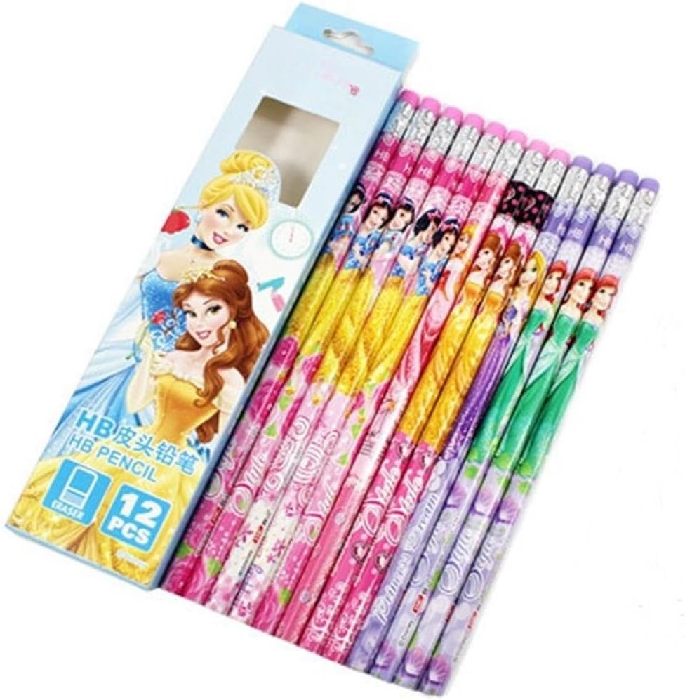 12 Princess Theme Pencils with Eraser - Children's Party Loot Bag Toy ...