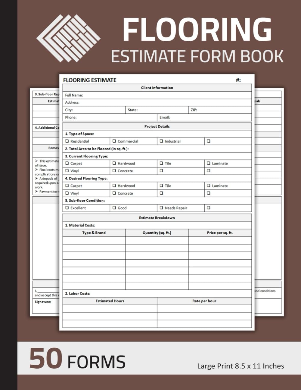 Flooring Estimate Form Book: Flooring Contractor Job Estimating Forms ...