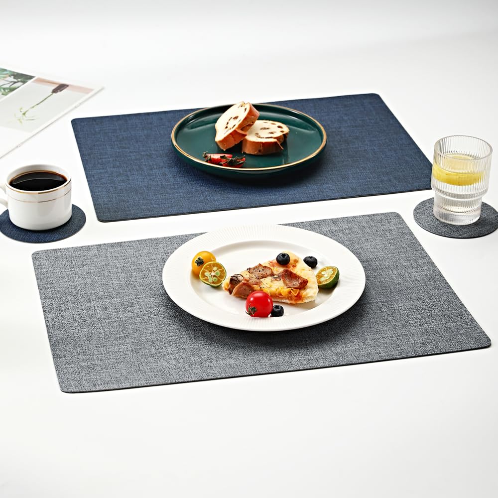 Leather Placemats and Coaster Sets 6, Large Table Mats, Waterproof ...