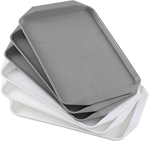 Parlynie Re-usable White and Grey Fast Food Plastic Rectangle Serving ...