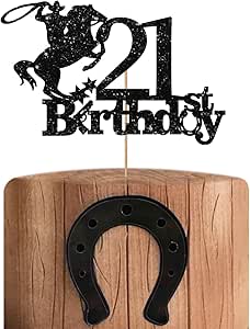 Amazon.com: Cowboy 21st Birthday Cake Topper, Horse 21st Birthday Cake ...