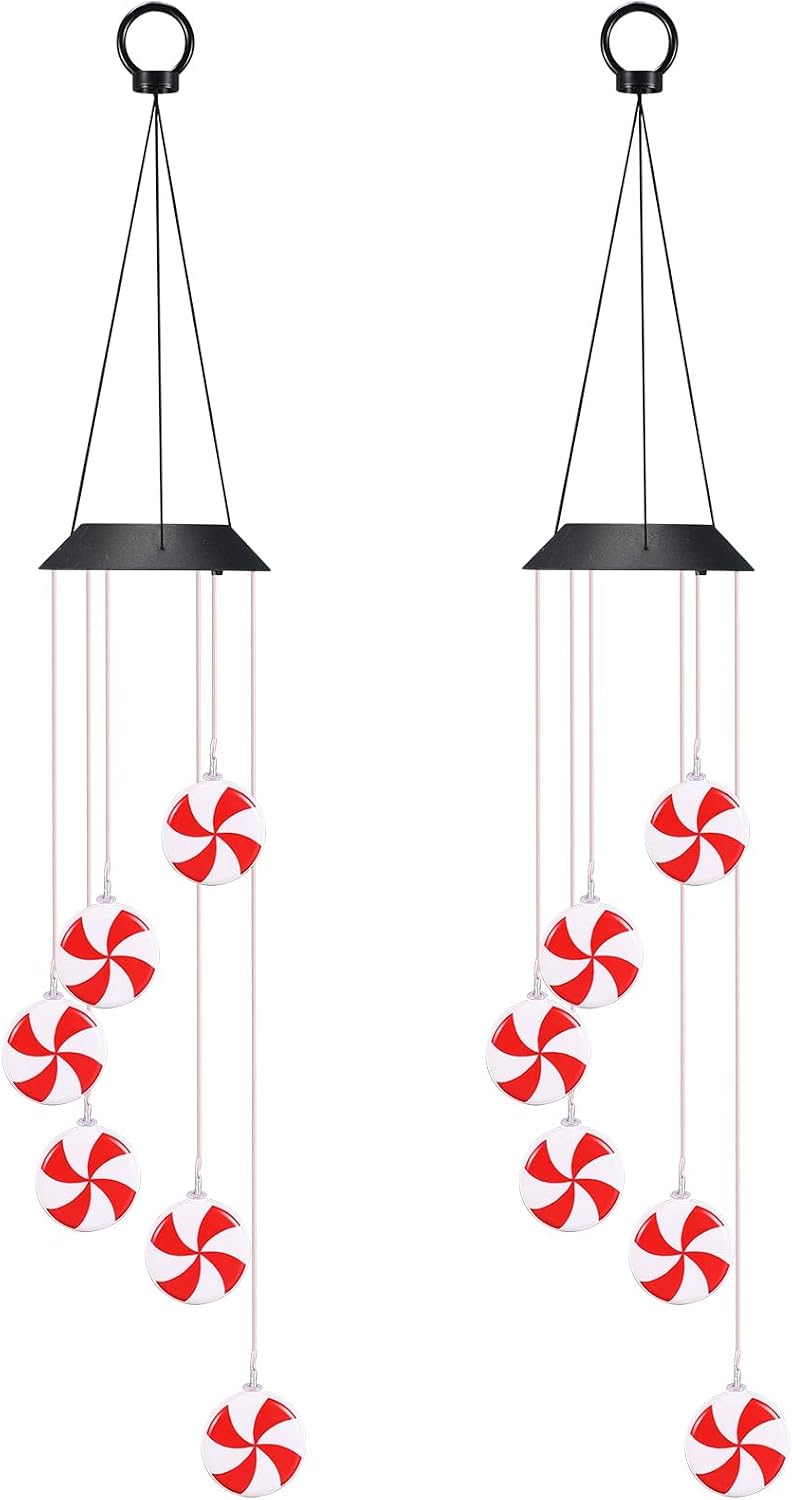 Amazon.com : Glooglitter 2 Packs Christmas Solar Wind Chimes Lollipop ...