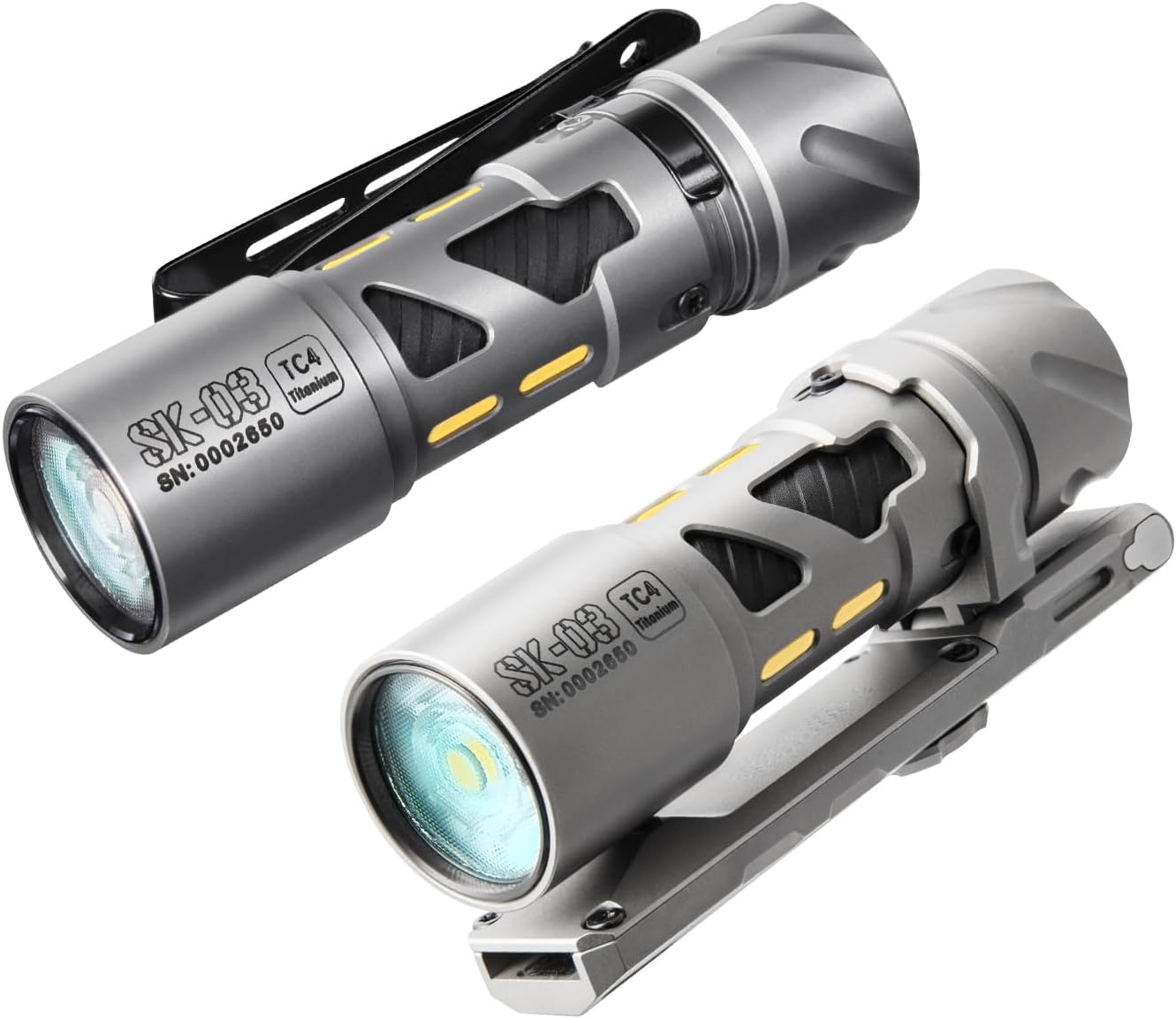 LOOP GEAR SK03 Titanium LED Rechargeable Flashlight with Side Light and ...