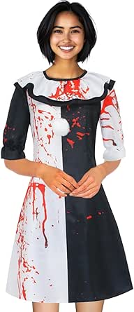 Amazon.com: Women Clown Cosplay Bloody Costume Dress Halloween ...