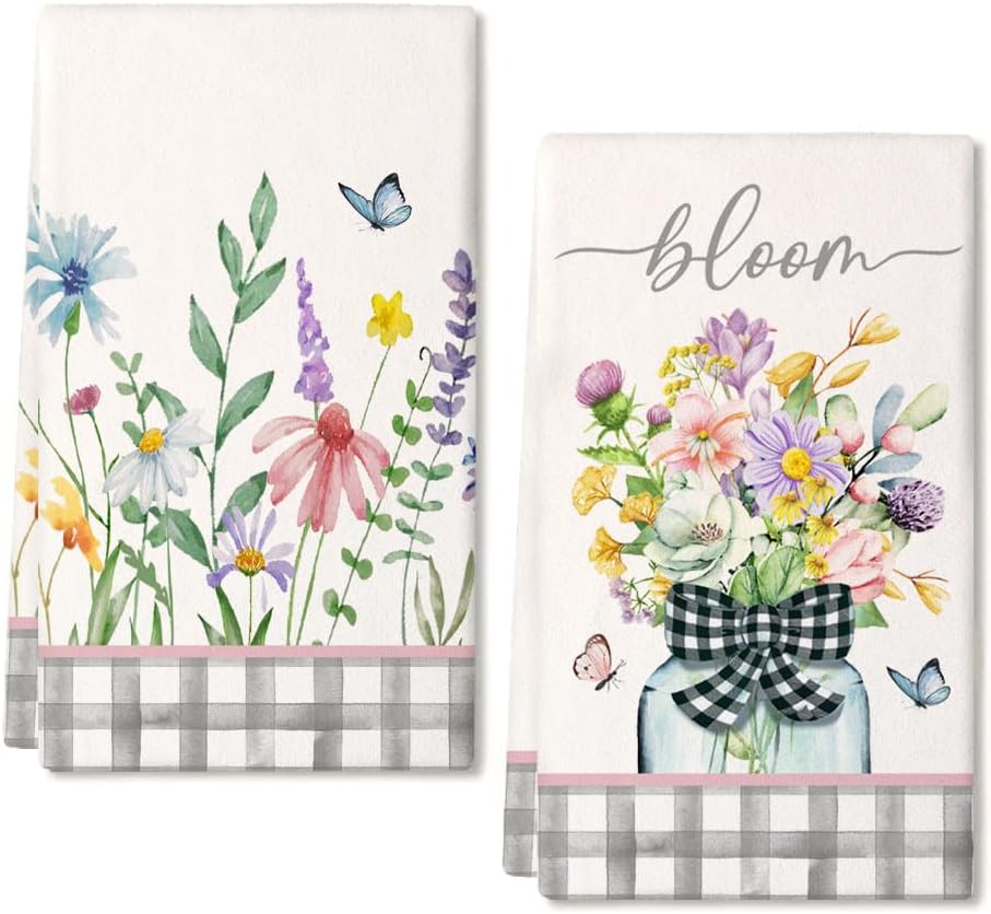 Amazon.com: Artoid Mode Floral Bloom Vase Hello Spring Kitchen Towels ...