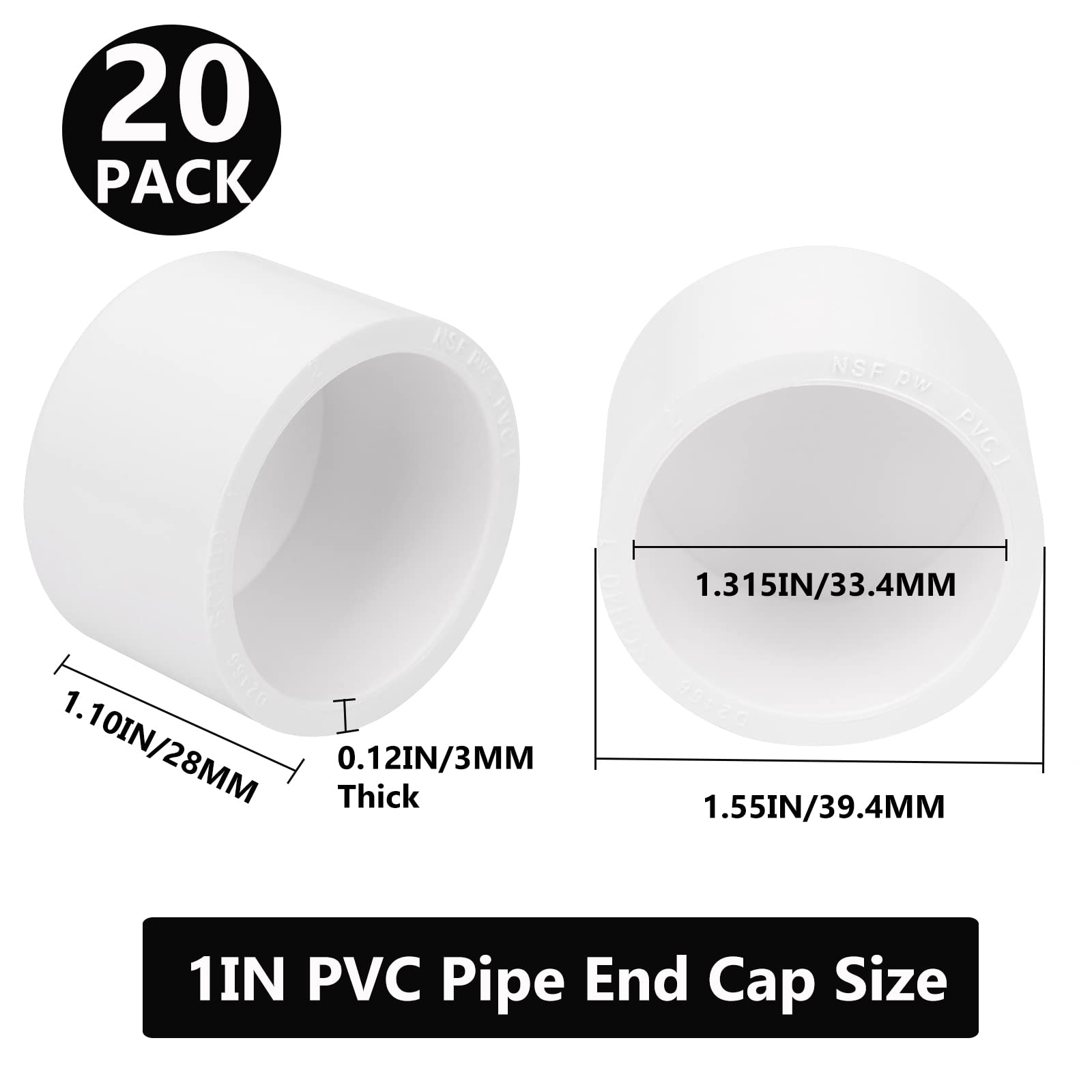 Snapklik.com : 20Pack 1"PVC Pipe End Cap Fitting Schedule 40 Furniture ...