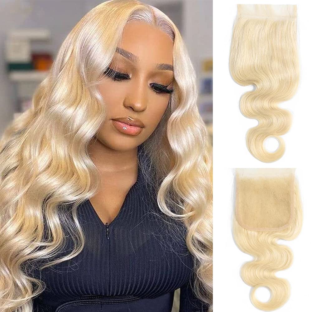 Amazon.com : 613 Blonde Lace Closure Body Wave 4x4 Invisible ...