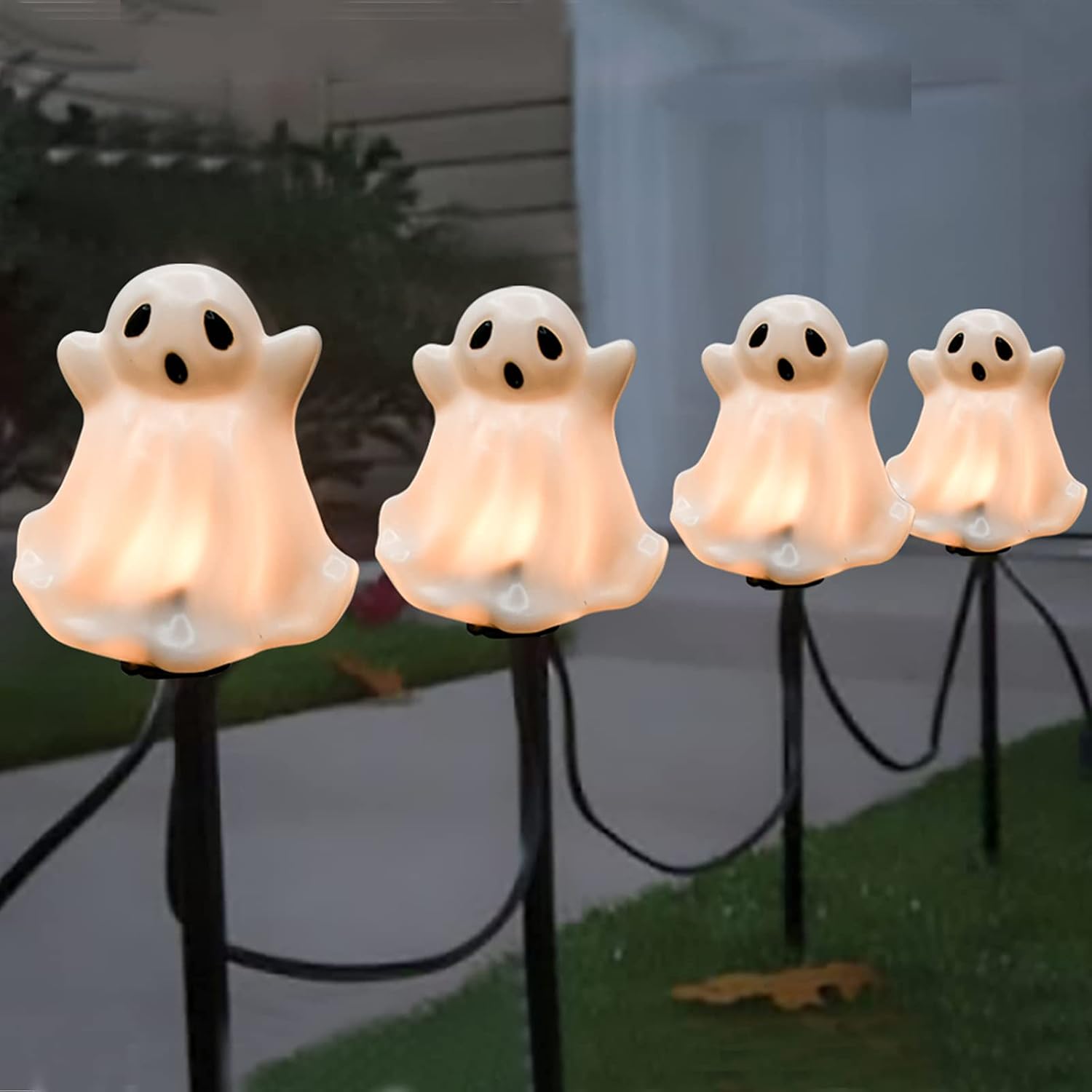 Halloween Ghosts Pathway Markers Lights Set of 4 Ghost Pathway Stake ...