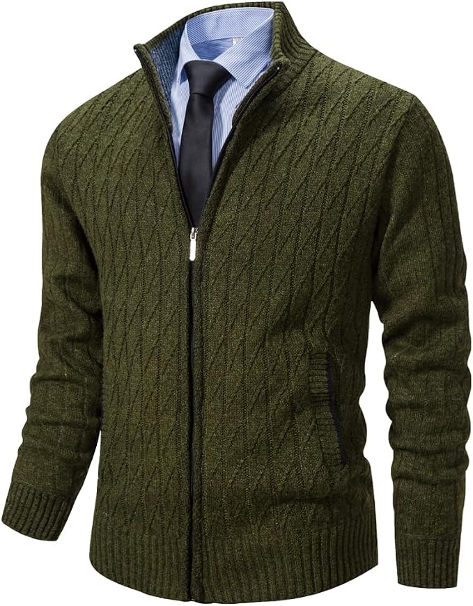 Msmsse Mens Cardigan Sweaters Full Zip Up Stand Collar Casual Knitted ...