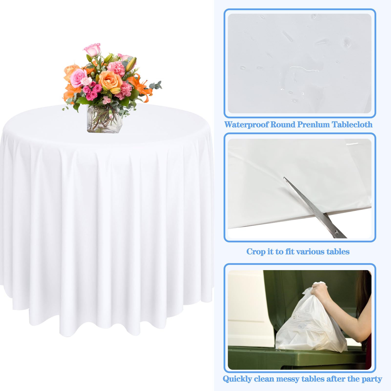 Round Plastic Banquet Table Cloths 8 Pack Round Tablecloth, 84 Inch
