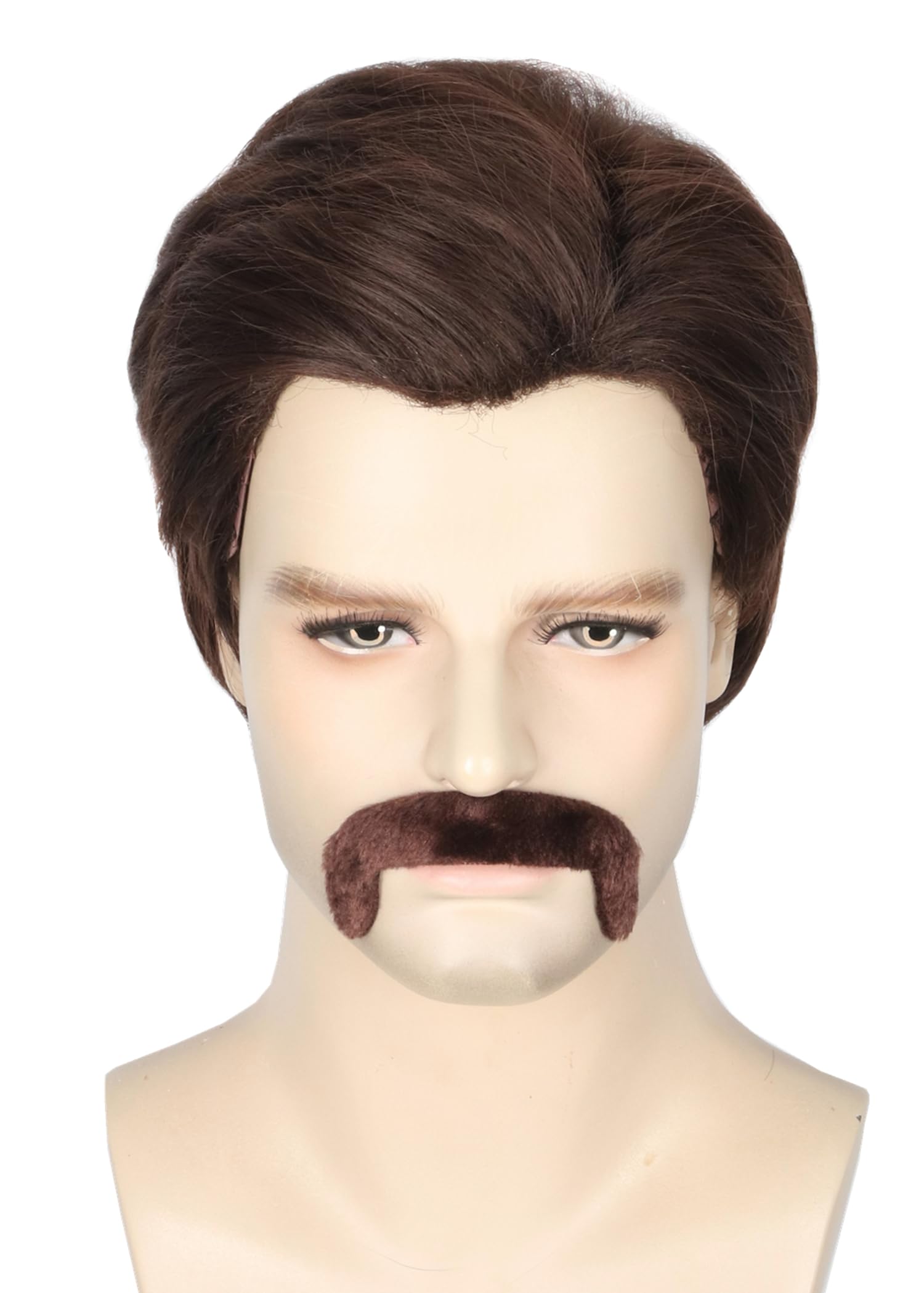 Amazon.com: Topcosplay Men Wig Short Brown Wig with Mustache 70s 80s ...