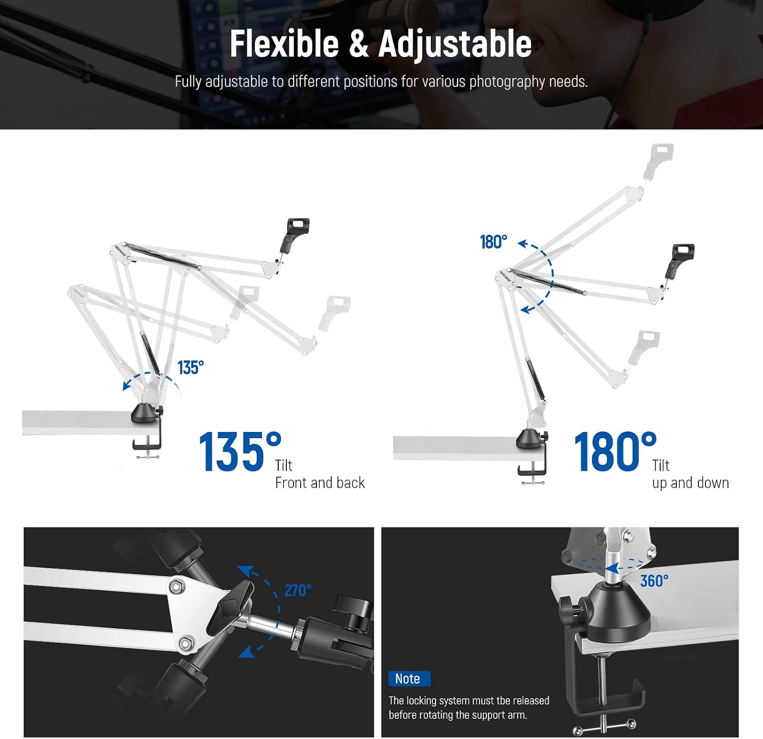 NEEWER Microphone Arm Stand, Suspension Boom Scissor Mic Arm Stand with ...