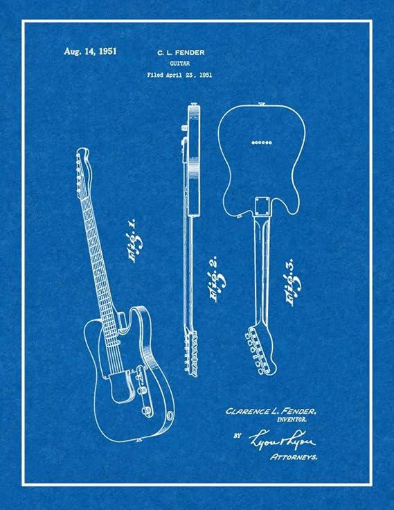 Amazon.com - The Clarence Fender Telecaster Patent Print Blueprint with ...