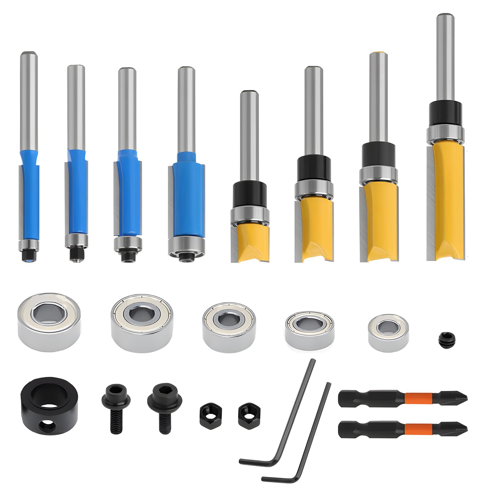 16Pcs 1/4 Inch Shank Flush Trim Router Bit Set Top Bearing Router Bit ...