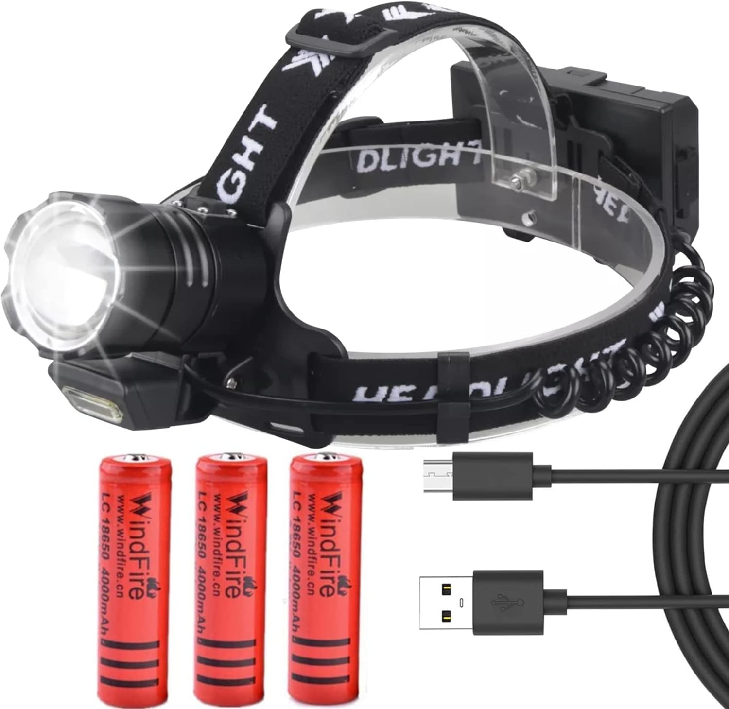 Super Bright LED Head Torch USB Rechargeable, 2 in 1 Headtorch XHP90 ...