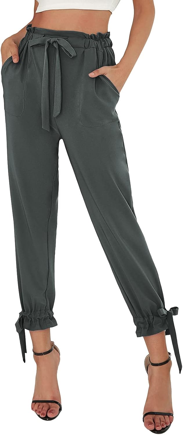 GRACE KARIN Women Elastic Waist Work Capris Bow-Knot Decorated Cropped ...