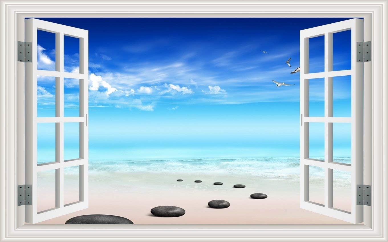 Amazon.com: Niwo ART - Ocean Beach, Printed Window, Peel and Stick ...