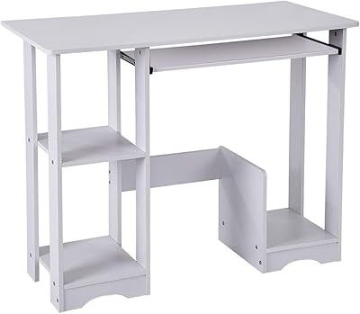 Amazon.com: Basicwise Wall Mount Laptop Office Desk with Shelves, White ...
