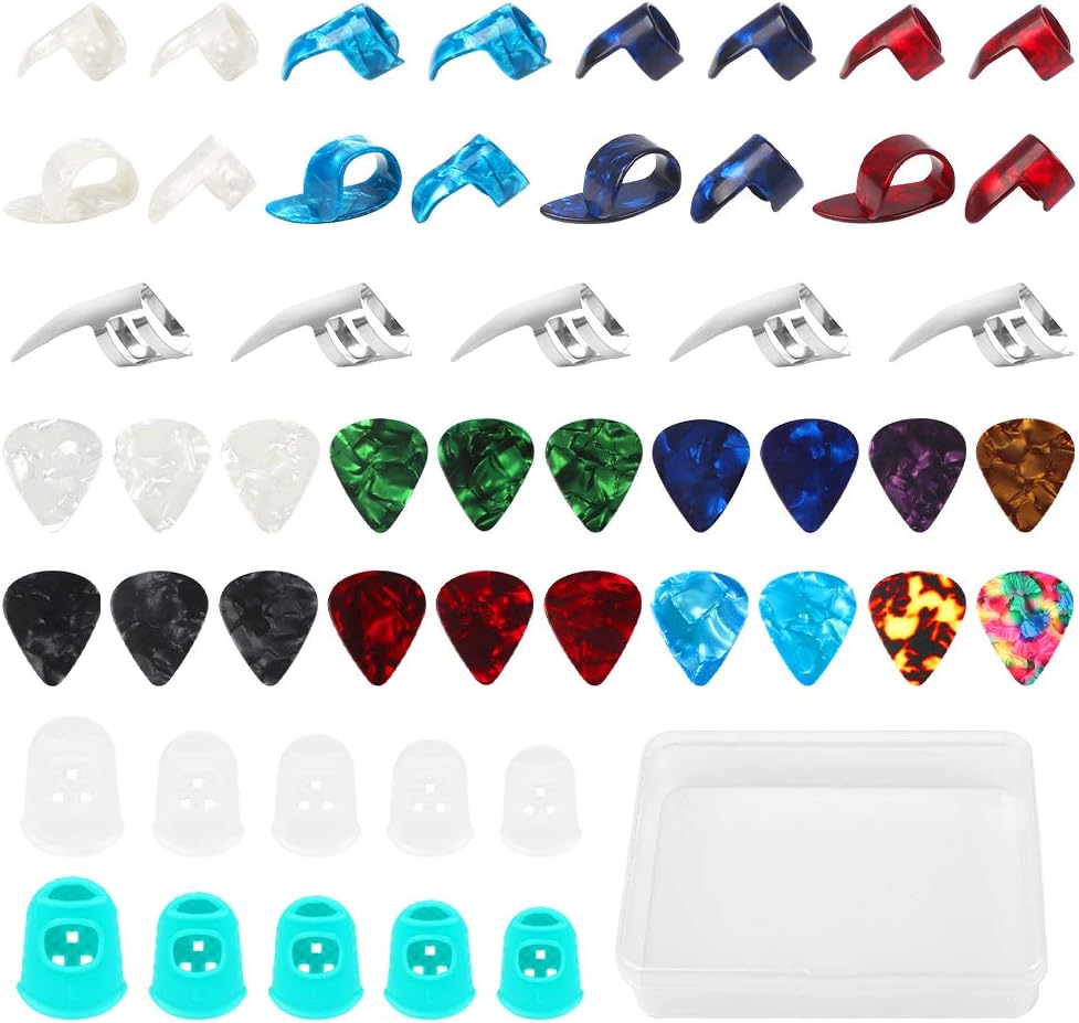 ULTNICE 15pcs Finger Pick Thumb Pick Set Guitar Picks with 15 Grid Case ...