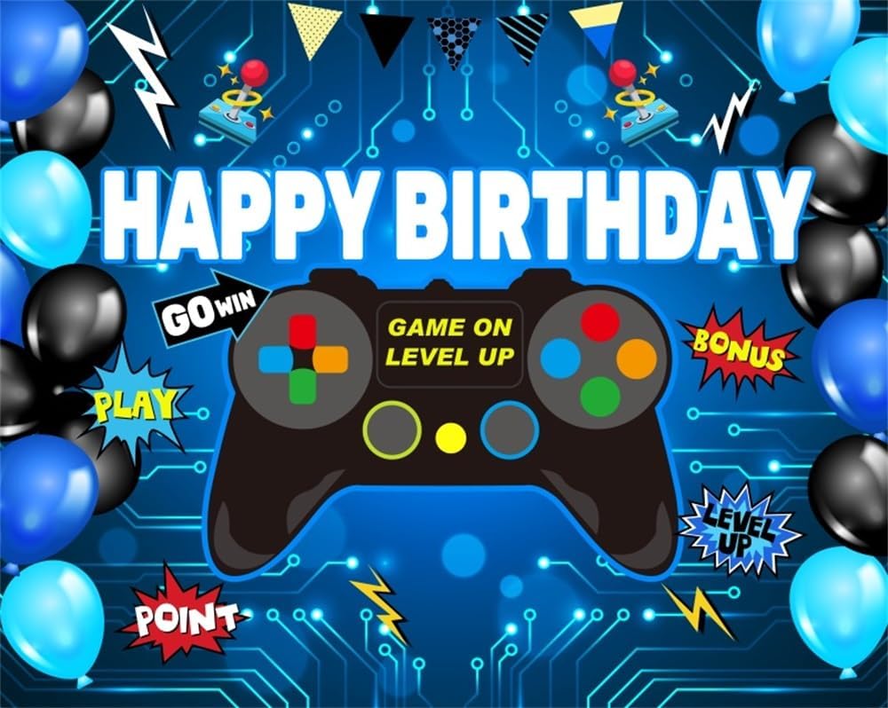 Amazon.com : OFILA Happy Birthday Video Game Backdrop 10x8ft Game ...