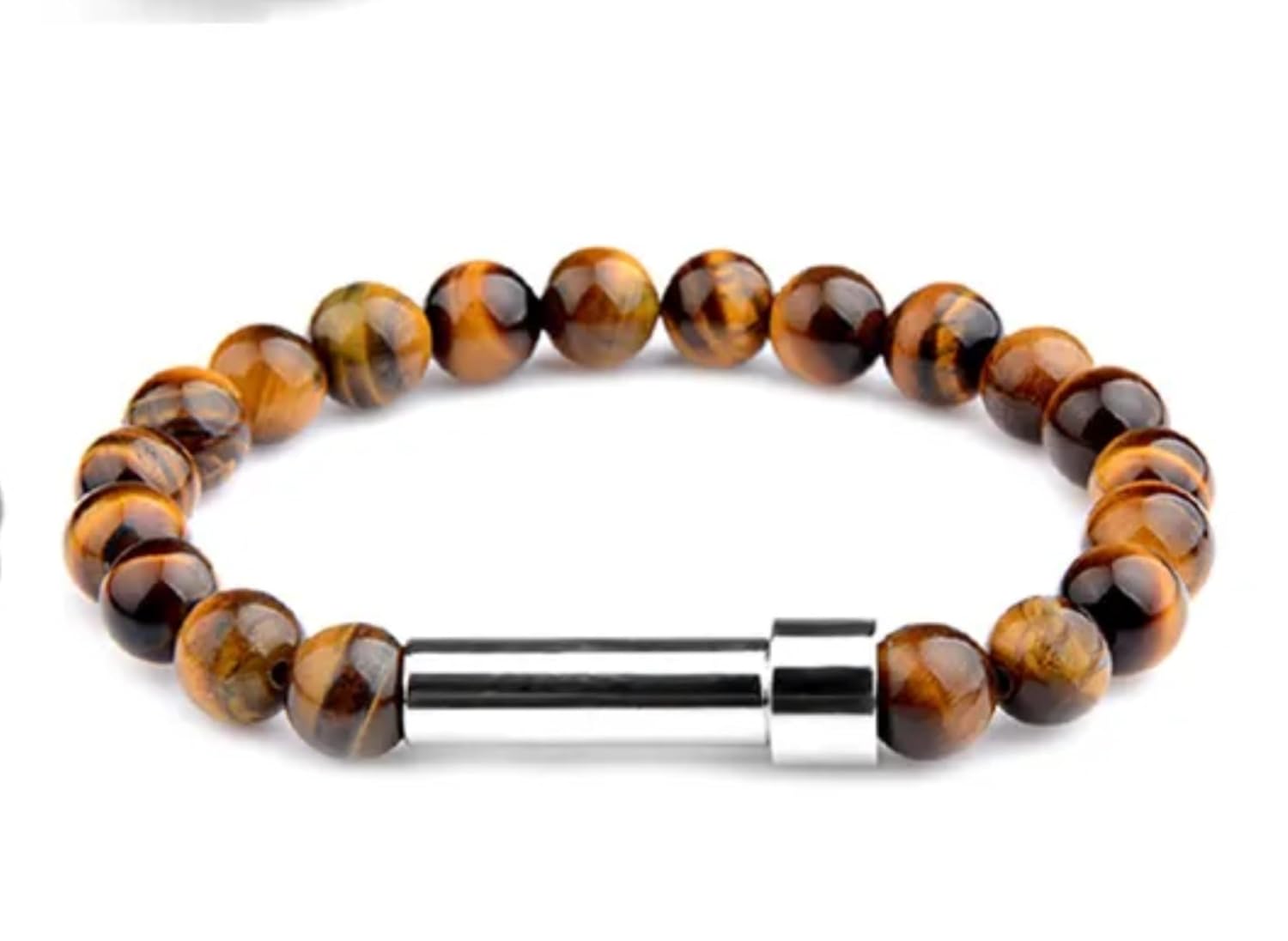 Amazon.com: Tiger Eye Beaded CREMATION URN Stretch Bracelet with Steel ...