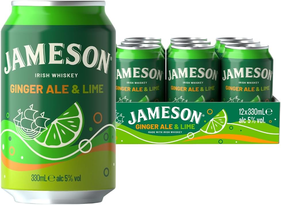 Jameson, Ginger Ale and Lime Can, 330ml, (Case of 12) Pre Mixed and ...