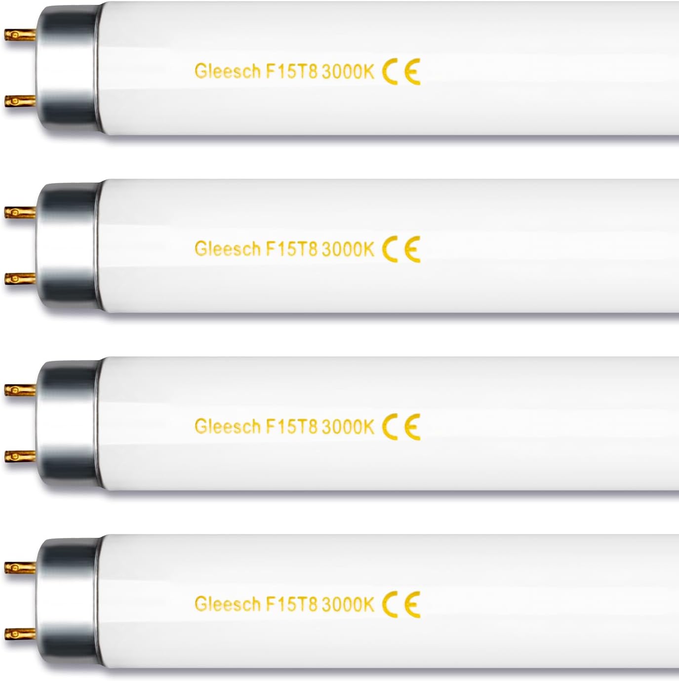 15W 18" T8 Fluorescent Linear Tube Bulb F15T8/WW Warm White Light 3000K Medium Bi-Pin G13 Base 4 ...