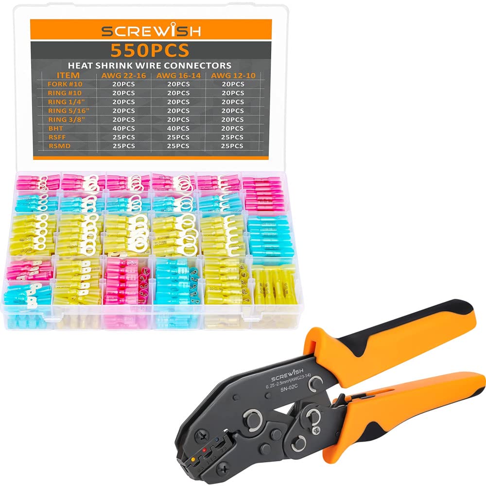 Screwish 550PCS Heat Shrink Wire Connectors + SN-02C Ratcheting ...